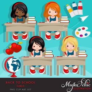 Back to School Clipart. Cute Students, Black Board, School Supplies ...