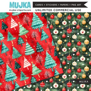 Christmas Digital Papers, Red and Green Christmas Backgrounds, Santa ...