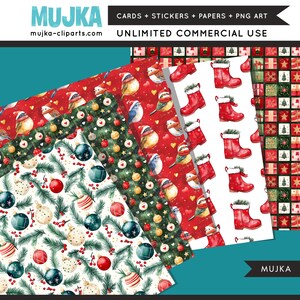 Christmas Digital Papers, Red and Green Christmas Backgrounds, Santa ...