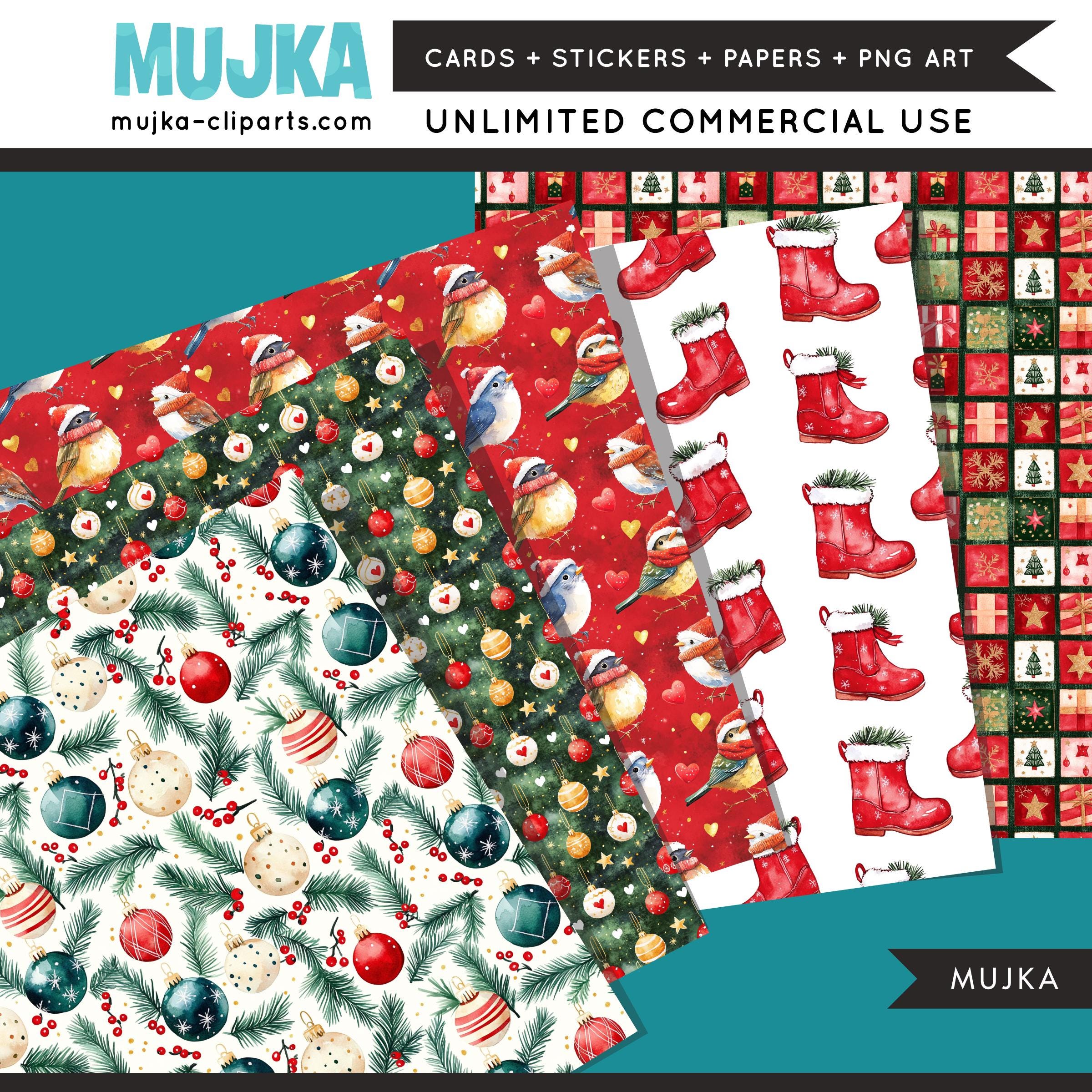 Christmas Digital Papers, Red and Green Christmas Backgrounds, Santa ...