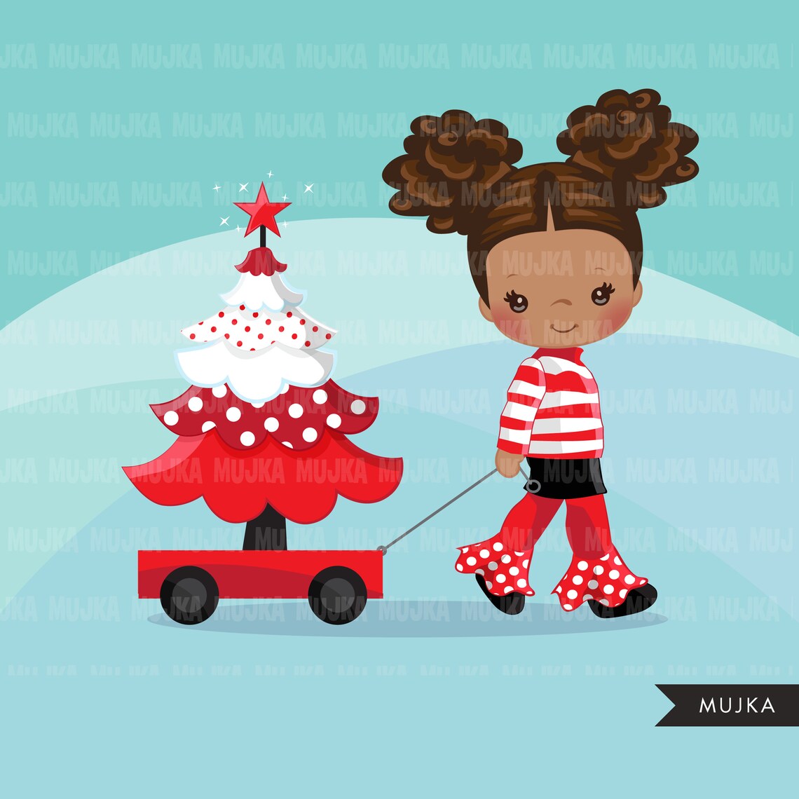 Christmas Clipart Black Girl With Christmas Tree Christmas - Etsy