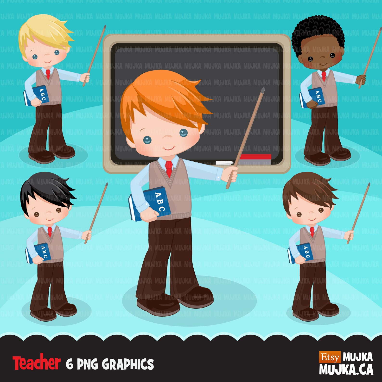 Teacher Clipart School Character Clipart Graphics Card - Etsy