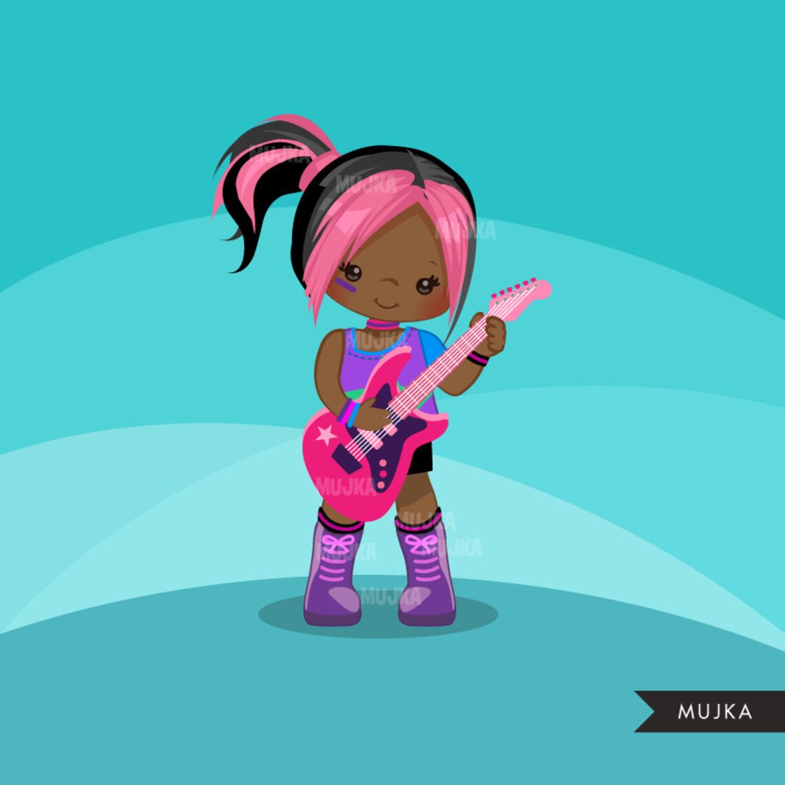 Rockstar Girls Clipart, Guitarist, Black, Card Making, , Rock Band ...