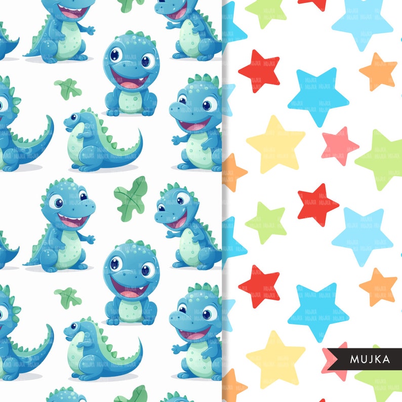 Baby Dino Digital Papers, Dinosaur Seamless Patterns, Dino Printable ...