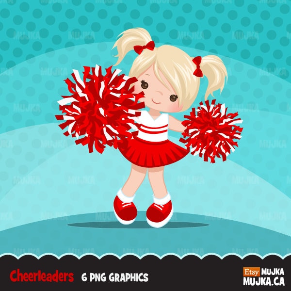 Cheerleader Clipart. Sports Graphics, Cheerleader Pom Pom. Red White ...