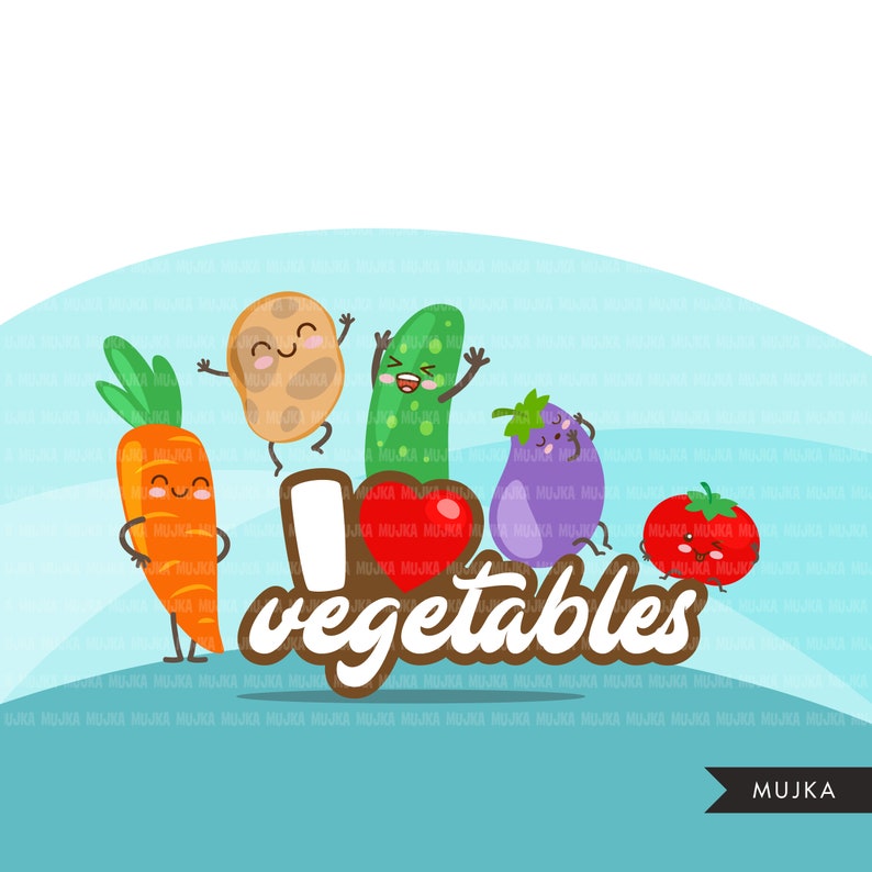 Vegetable Clipart Cute Kawaii Veggie Graphics I Love - Etsy Canada