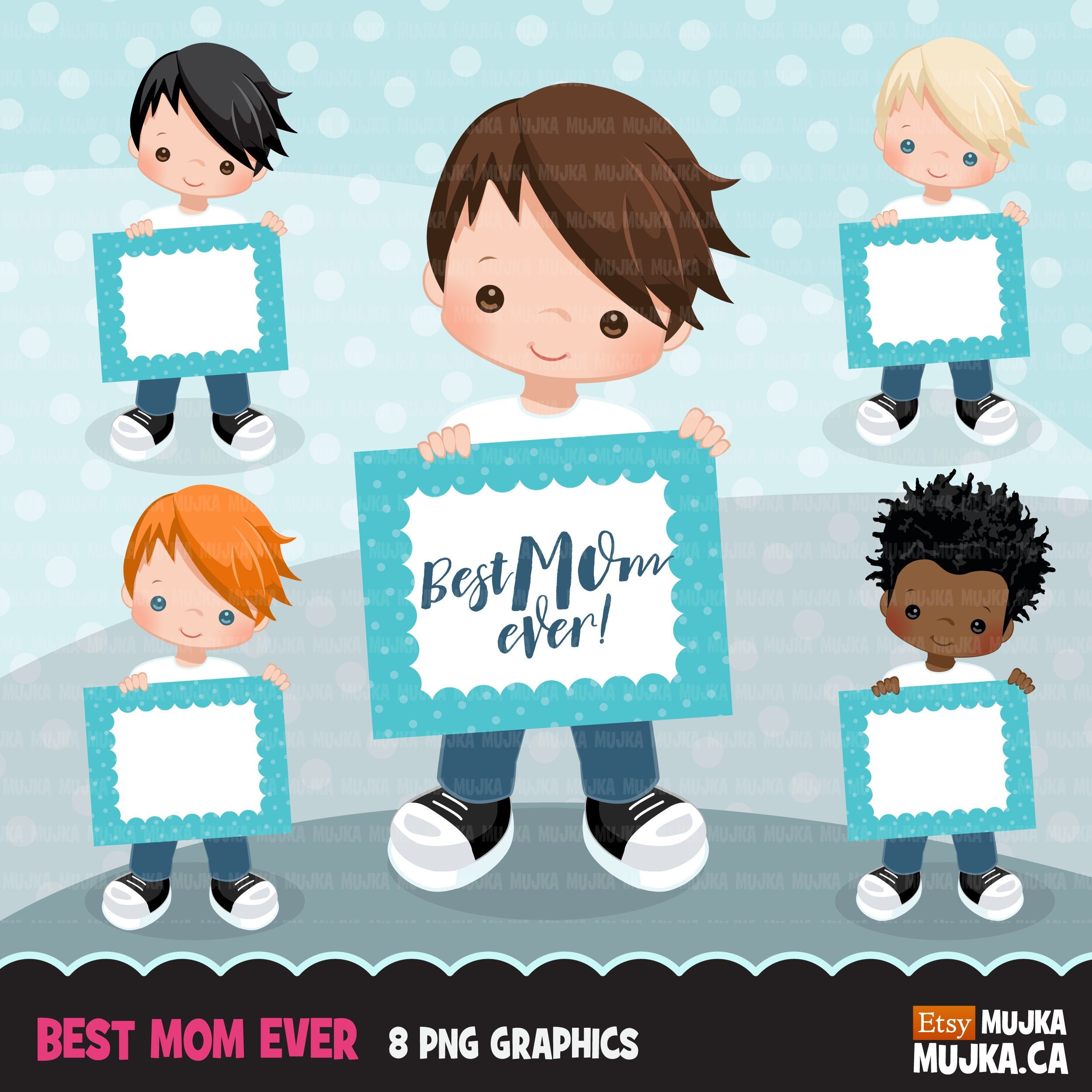 Mother's Day Clipart Little Boy Graphics Lettering - Etsy