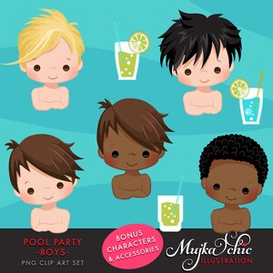 Pool Party Clipart for Boys. Little Boys With Pool Party Banner, Flip ...