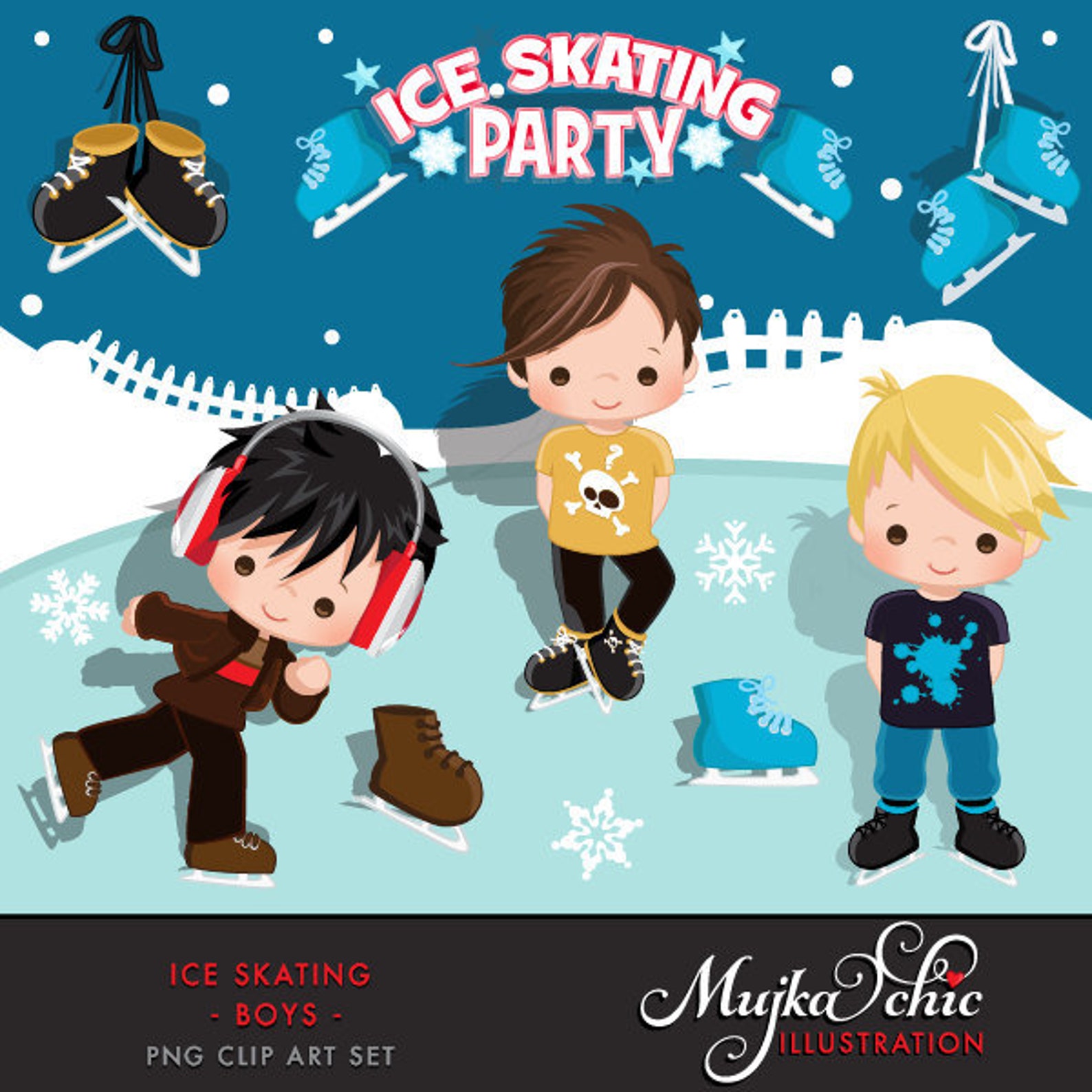 Ice Skating Clipart Sports Birthday Party Winter Outdoor - Etsy