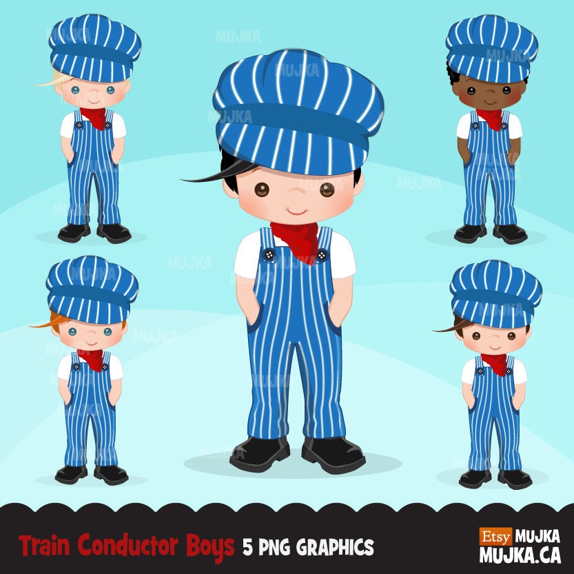 Train Conductor Clipart Boys Train Party Card Making - Etsy Israel