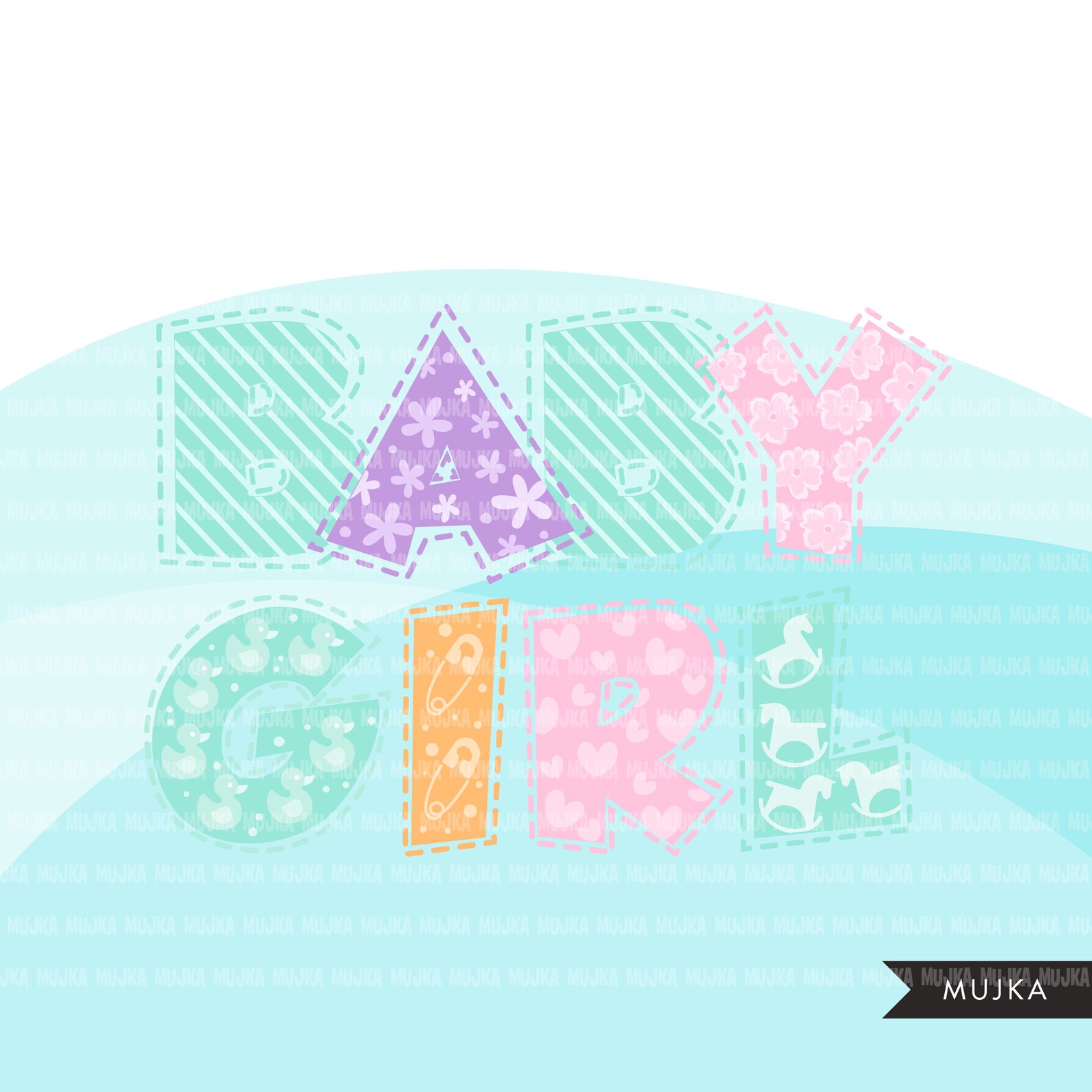 Baby Girl Alphabet Clipart Bundle Stitched Lines Stackable - Etsy