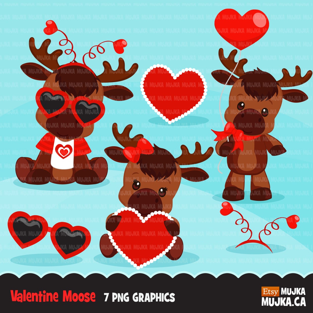 Valentine Moose Clipart. Valentine's Day Animal Illustration, Cupid ...