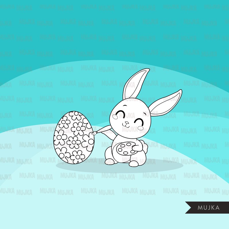 Easter Digital Stamps Bunny Ears Black & White Graphics Egg - Etsy