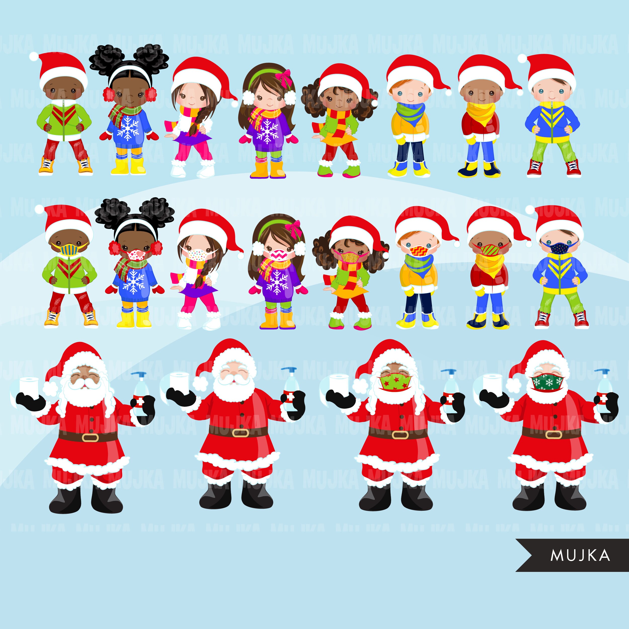 Santa Clipart Christmas Graphics Covid Christmas Kids With | Etsy