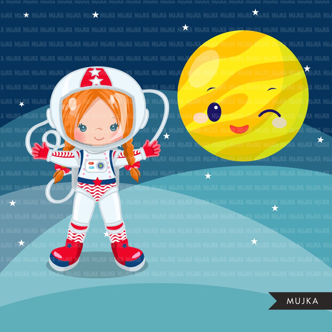 Space Solar System Clipart With Astronauts & Cute Planets. - Etsy