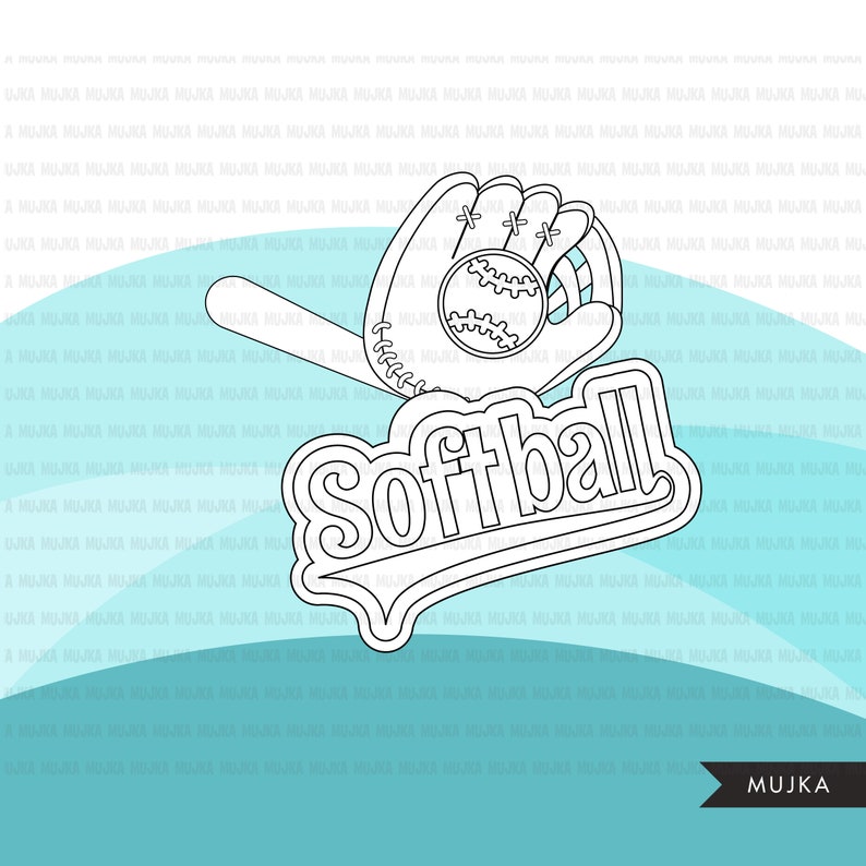 Softball Digital Stamps Girl Players Sports Graphics B&W | Etsy