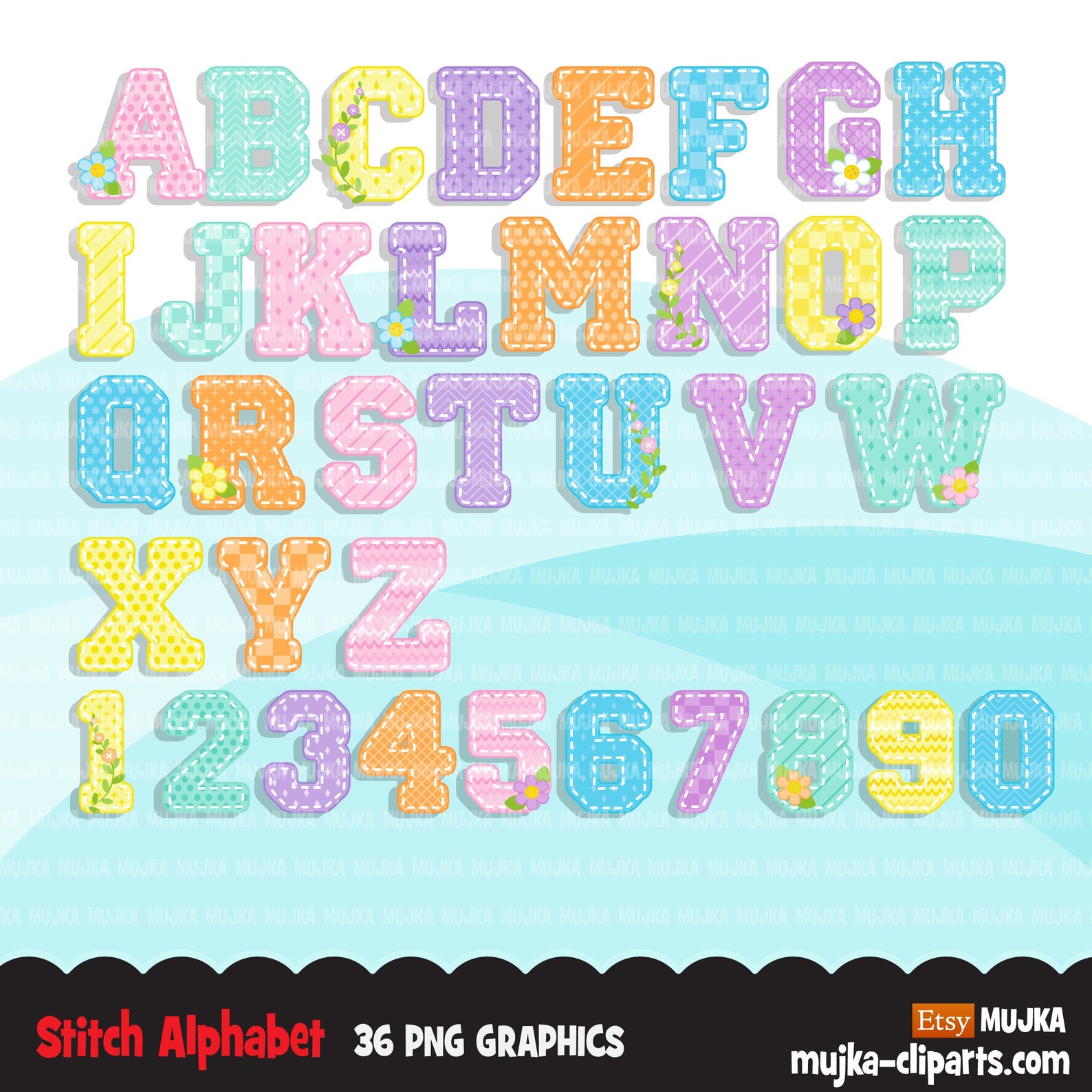 Stitched Alphabet Clipart Bundle Stackable Boy and Girl - Etsy