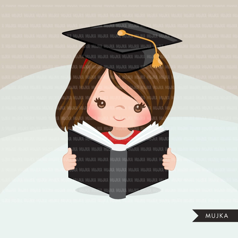 Graduation Clipart Graduate Girls With Book and Mask School - Etsy