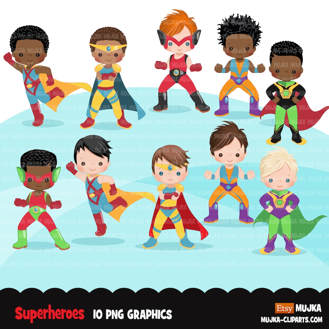 Superhero Clipart, Superboy Hero Sublimation Graphics, Black Boys ...