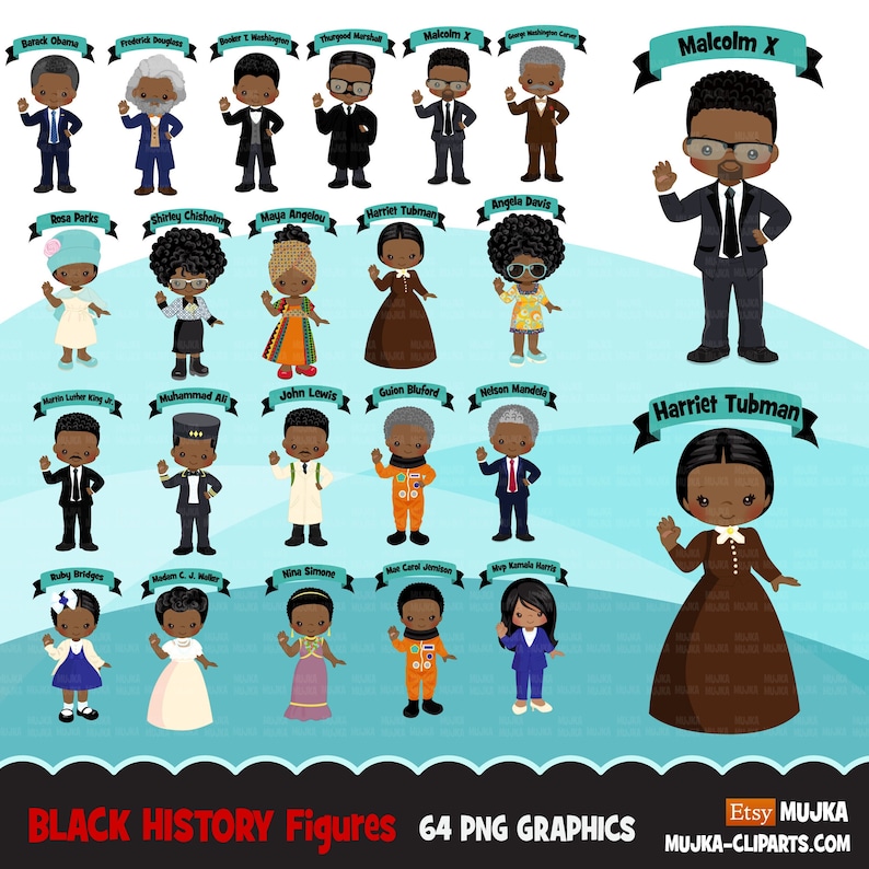 Black History Figures Clipart Bundle Malcolm X Kamala - Etsy