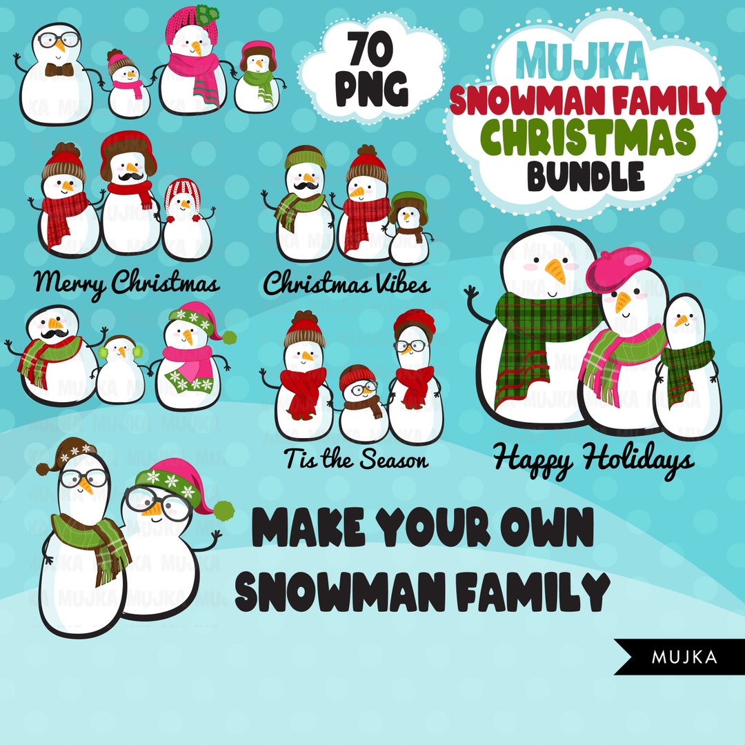 Snowman Family Png Clipart Bundle, Christmas Custom Family Portraits ...