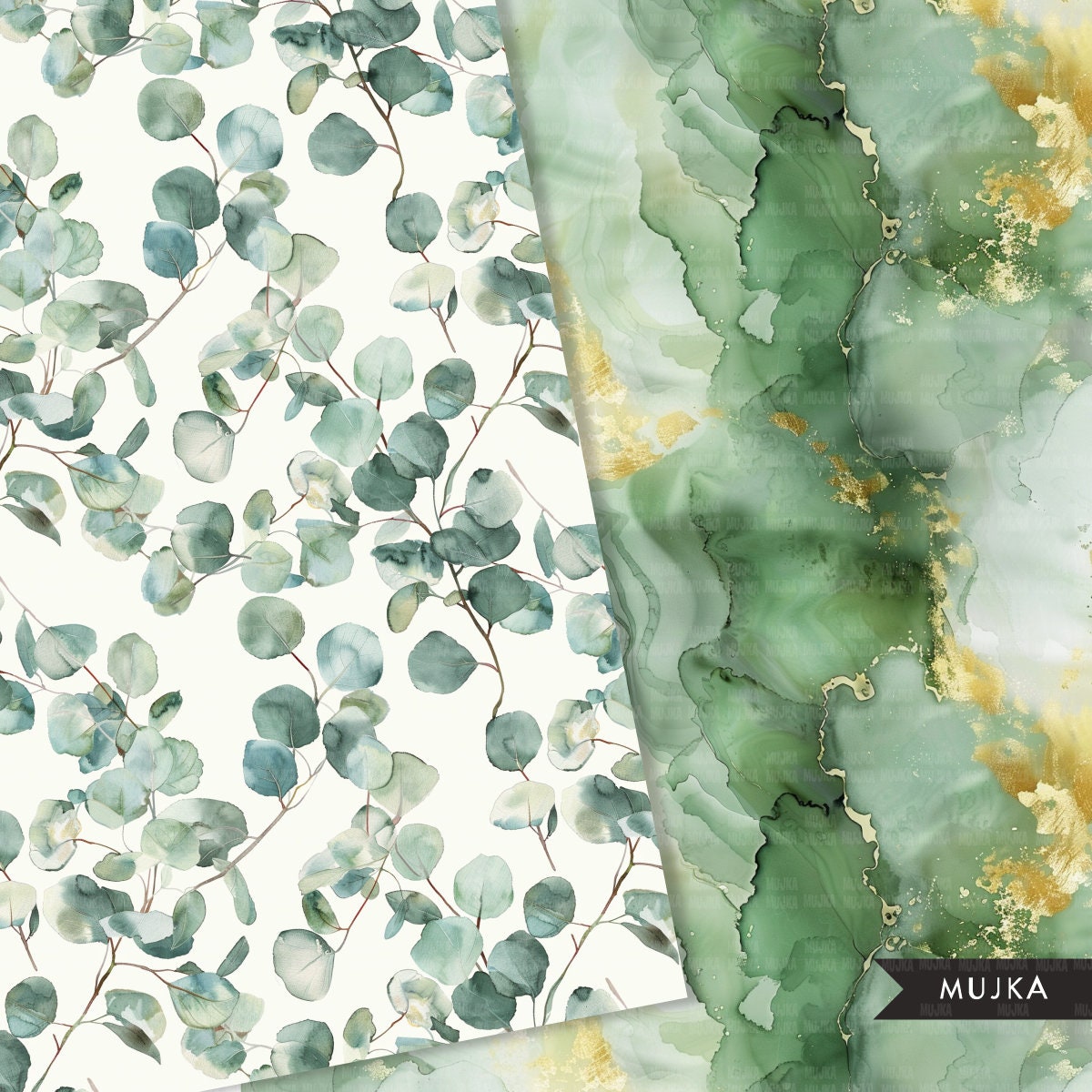 Sage Green Floral Digital Paper: Eucalyptus Watercolor Seamless Surface ...