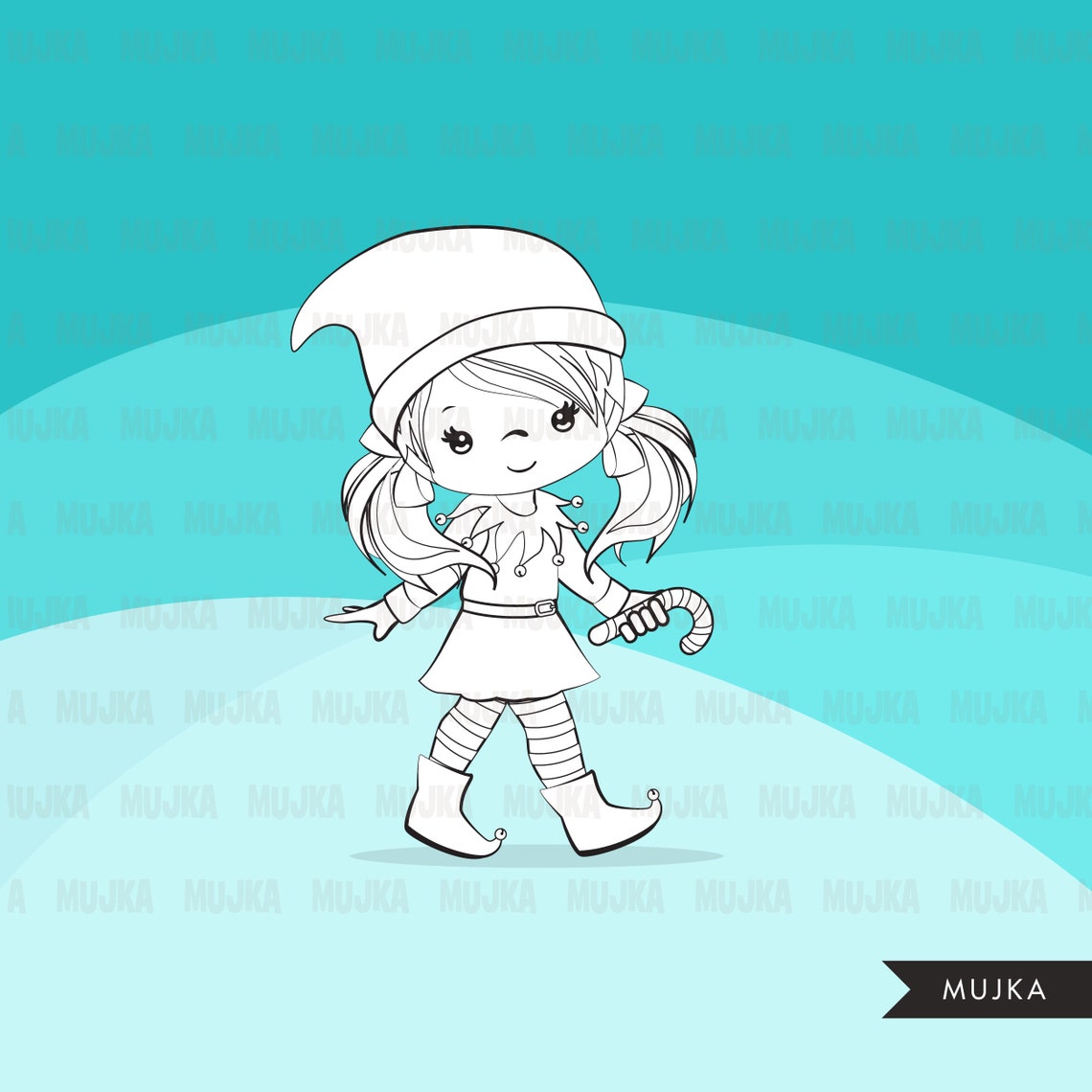 Christmas Elf Digital Stamps. Cute Noel Illustration, Elves With Candy ...