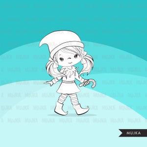 Christmas Elf Digital Stamps. Cute Noel Illustration, Elves With Candy ...