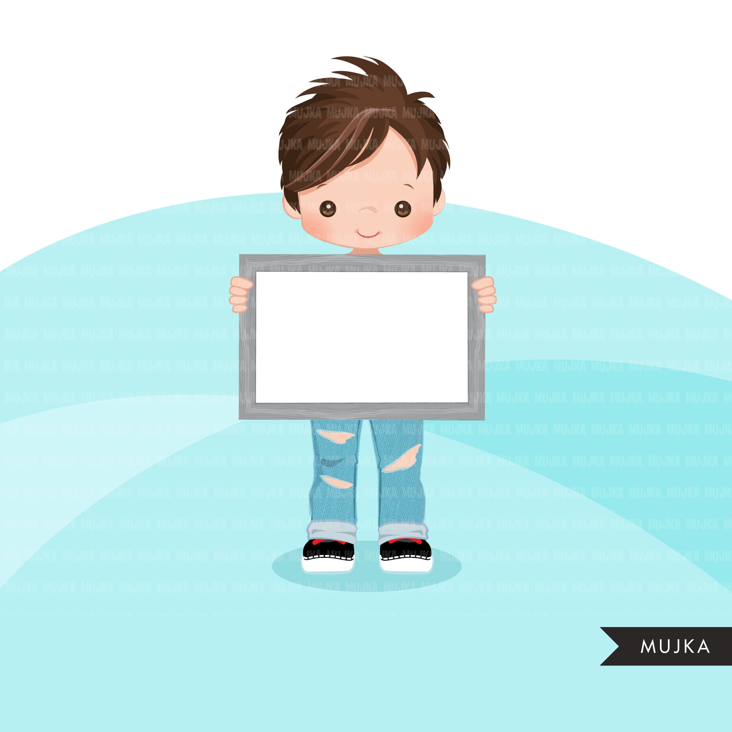 Boys Holding Frames Clipart PNG, Cute Kids With Blank Board ...