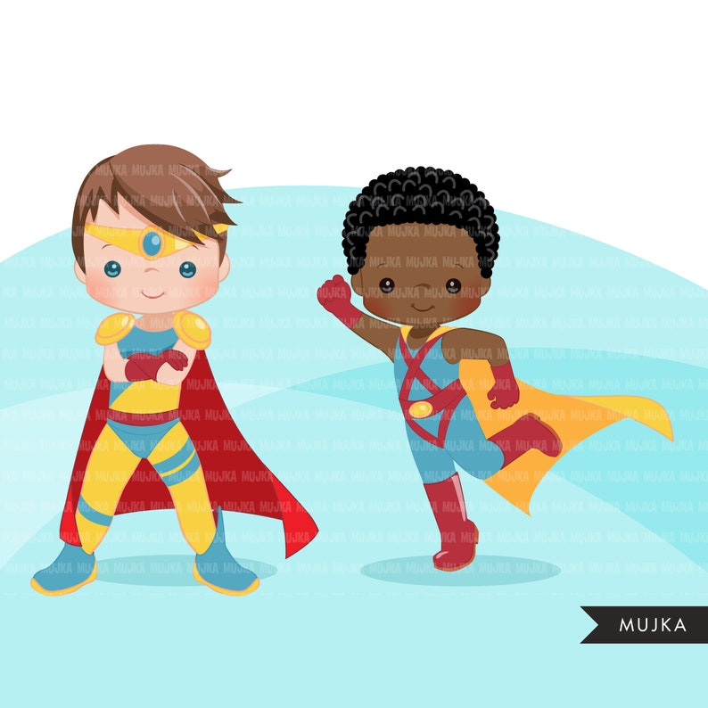 Superhero Clipart, Superboy Hero Sublimation Graphics, Black Boys ...