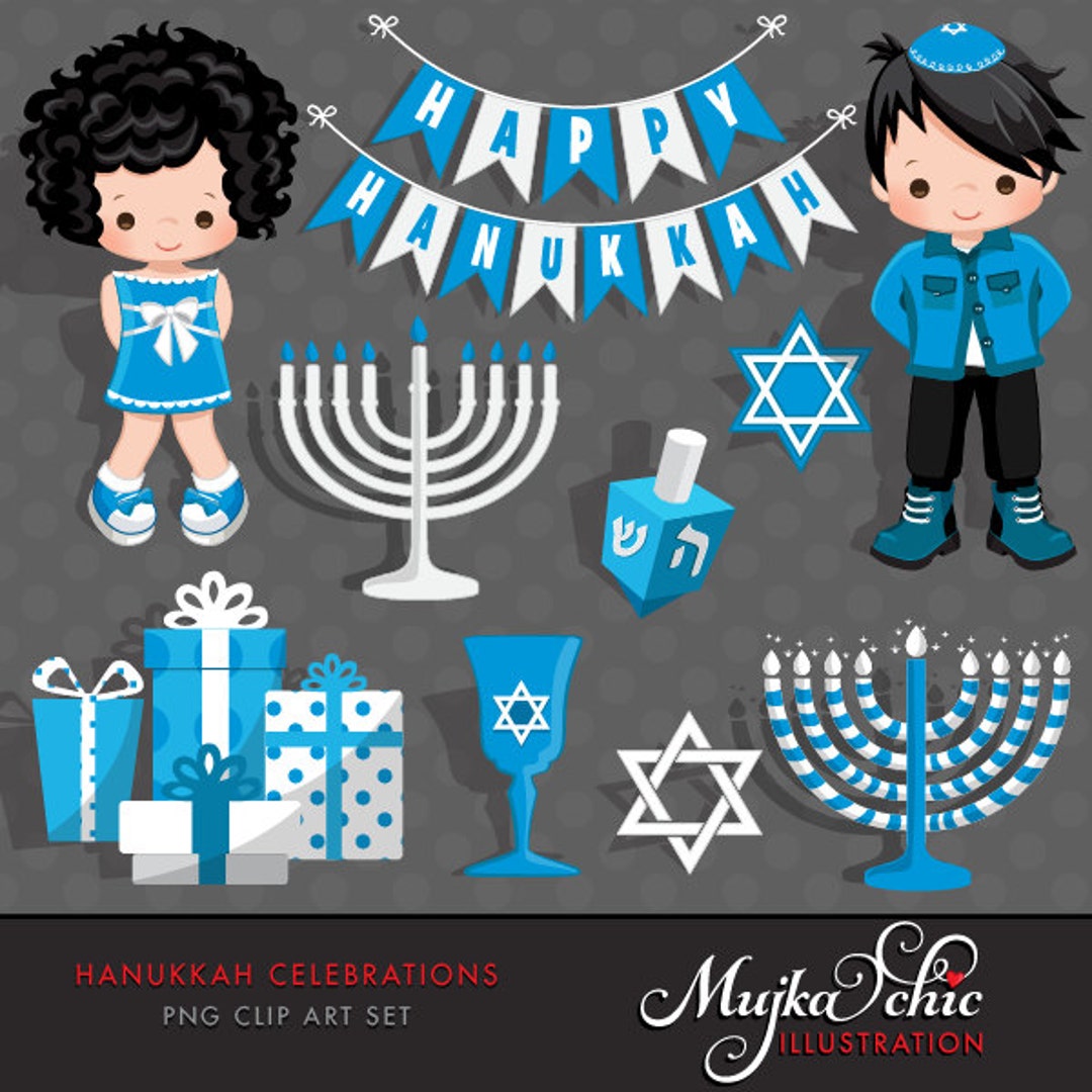 Hanukkah Clipart. Hanukkah Boy and Girl Characters, David's Star ...