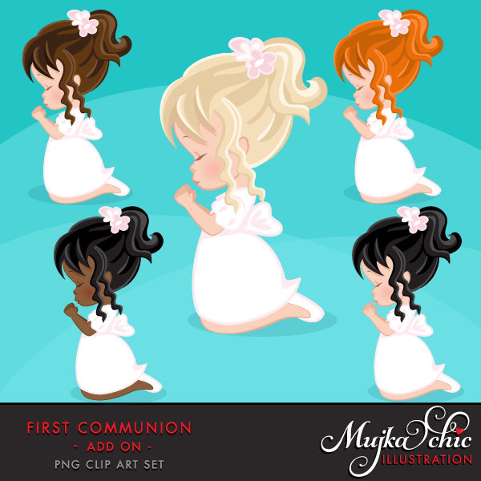 Girls First Communion Clipart Bundle, Holy First Communion for Girls ...