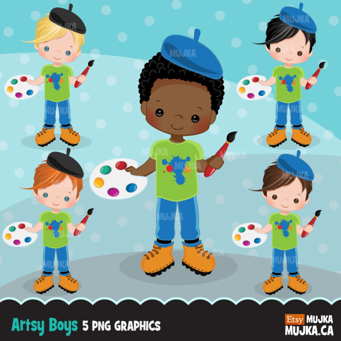 Artist Painter Clipart. Crafty Boy Graphics Students School - Etsy