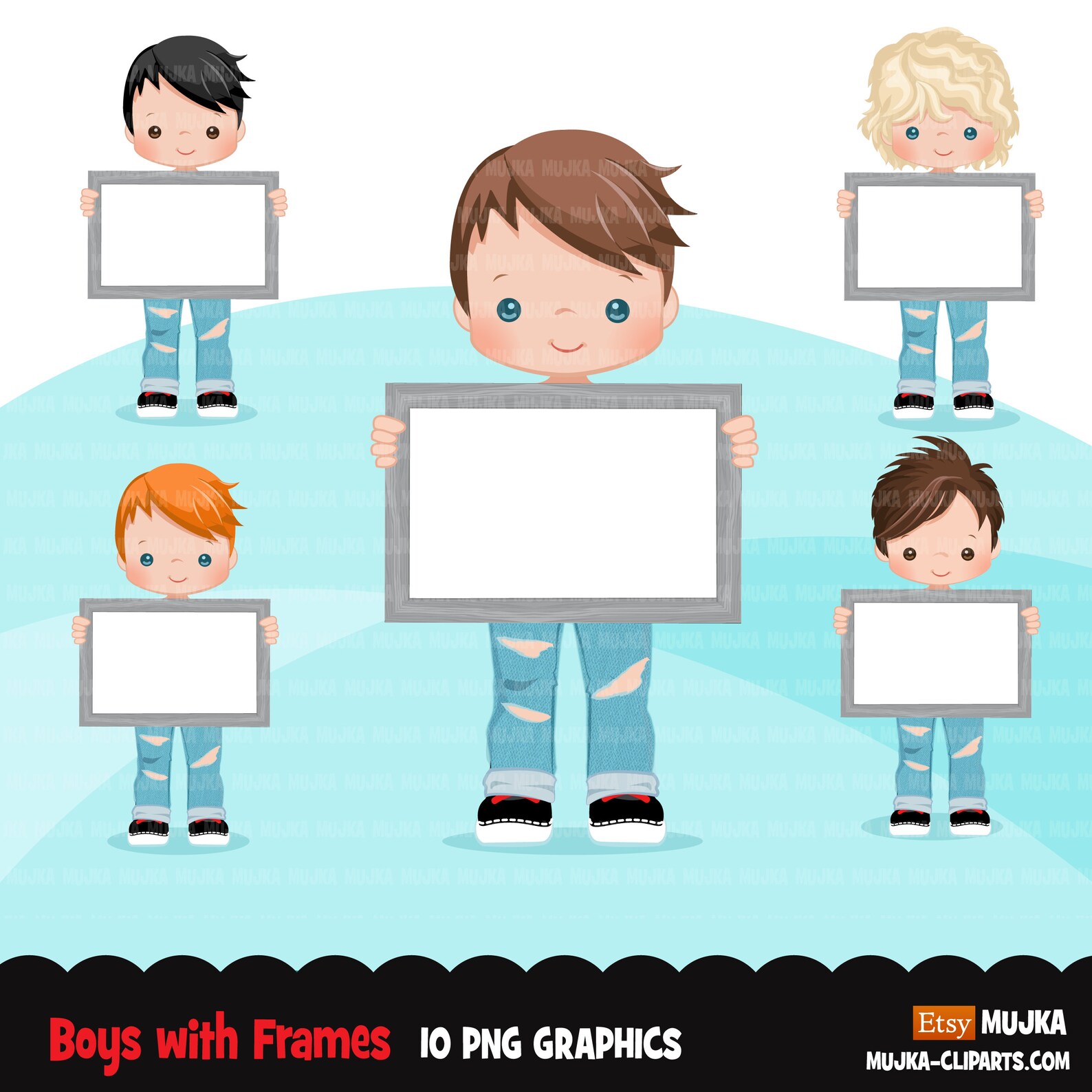 Boys Holding Frames Clipart PNG, Cute Kids With Blank Board ...