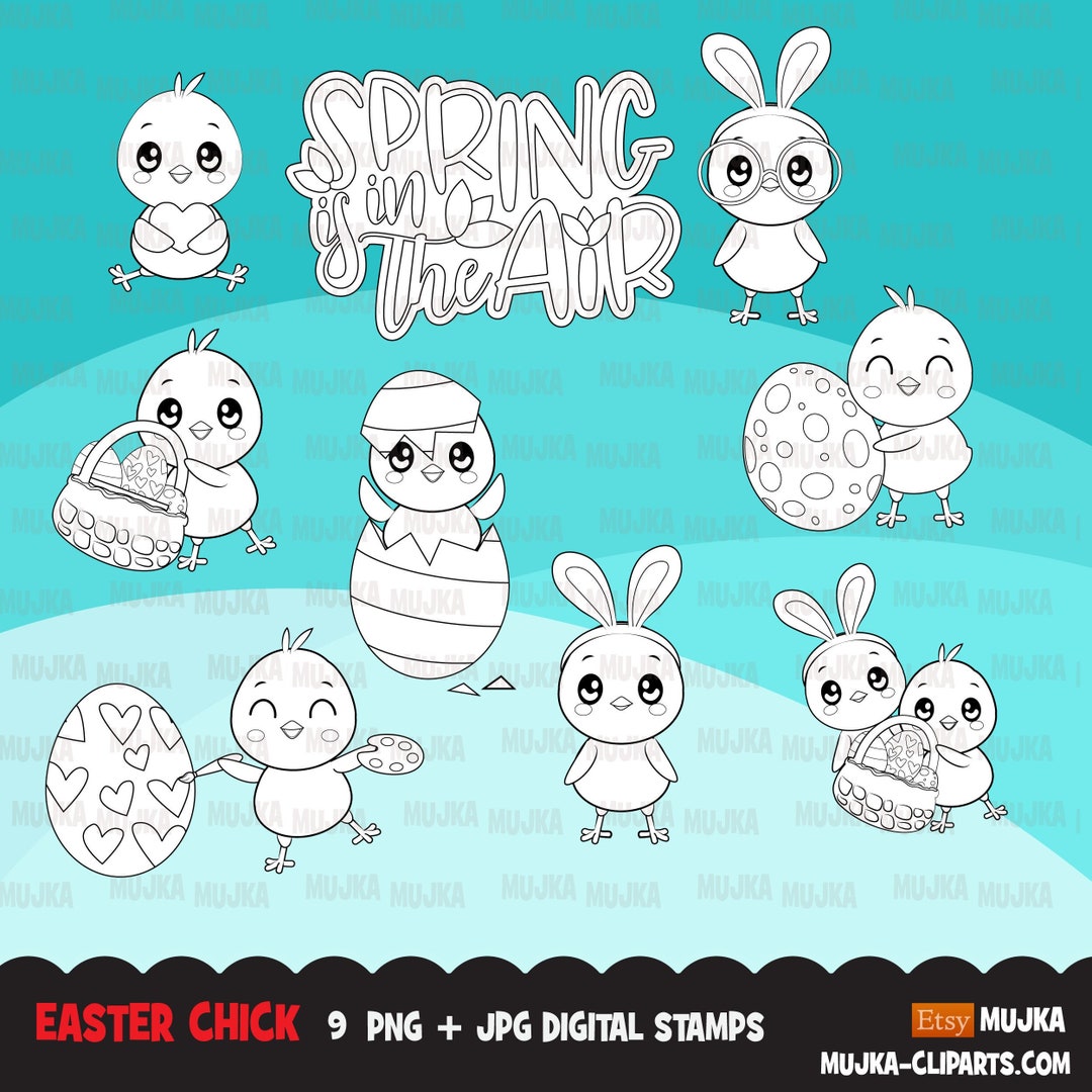 Easter Digital Stamps, Chicks, Black & White Graphics, Bunny, Ears, Egg ...