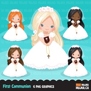 Girls First Communion Clipart Bundle, Holy First Communion for Girls ...