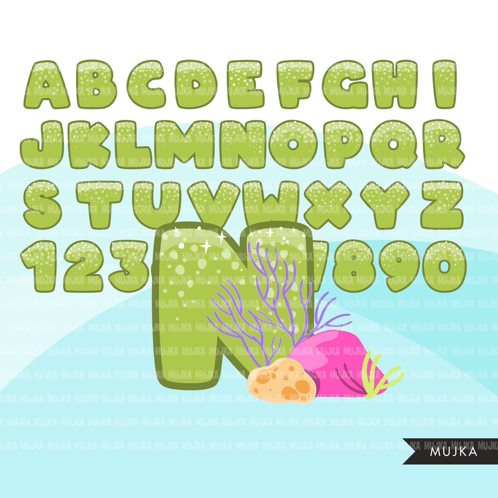 Mermaid Alphabet Clipart, Rainbow Mermaid Squad Capital Letters Numbers ...
