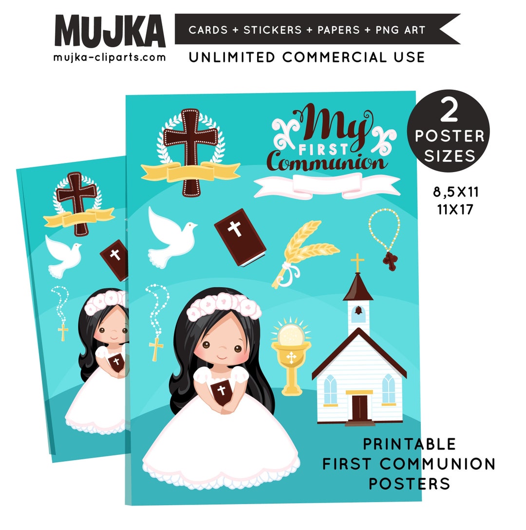 First Communion Poster, Printable Religious Wall Art, Card for Girl ...