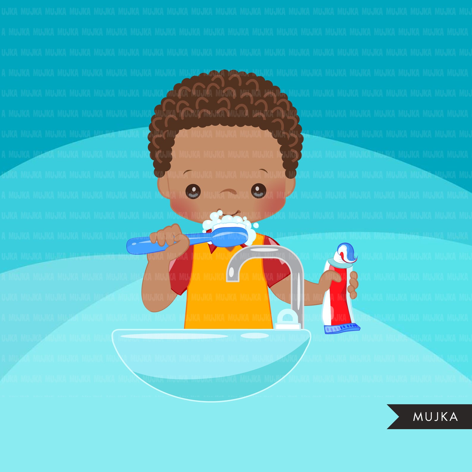 Bathroom Chores Clipart Little Boys Black Boys Brushing - Etsy