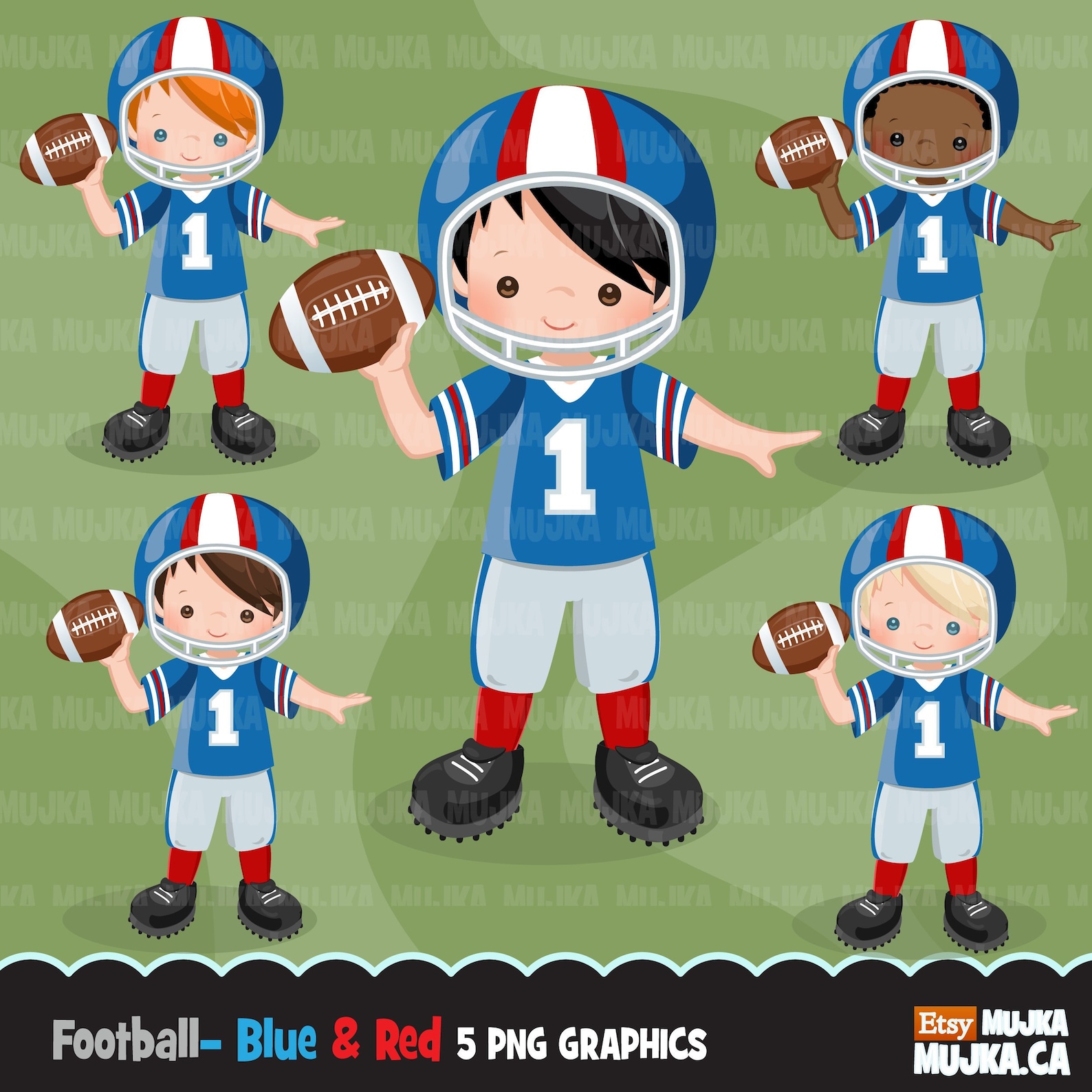 Football Clipart. Sport Graphics Boys American Player - Etsy