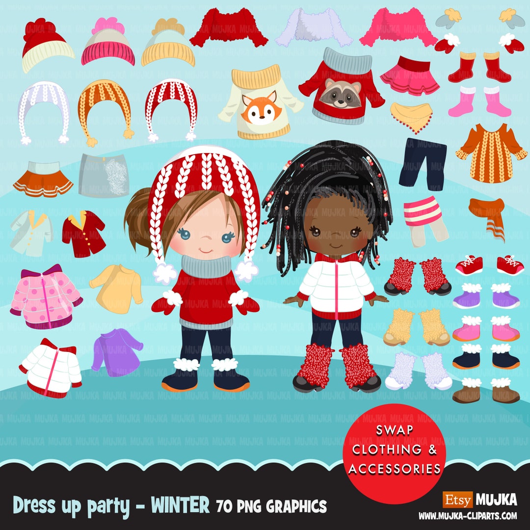 Paper Doll Clipart, Winter Outfits, Winter Dress up Party, Girl Fashion ...