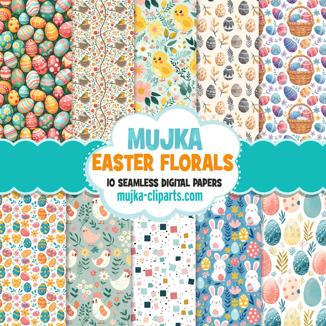 Easter Digital Papers, Easter Egg and Florals Printable Papers ...
