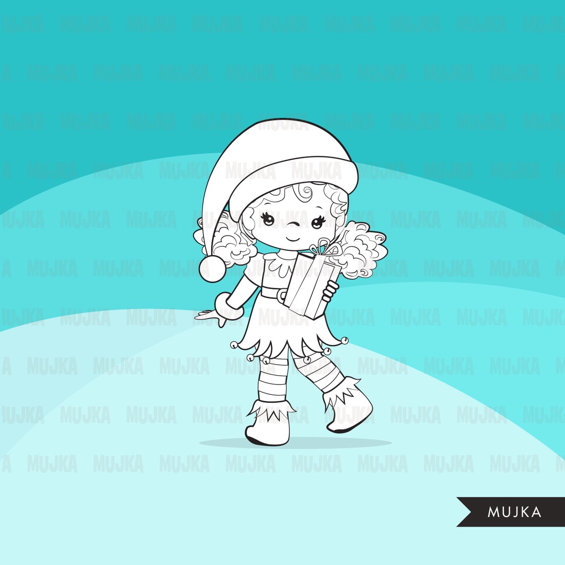 Christmas Elf Digital Stamps. Cute Noel Illustration, Elves With Candy ...