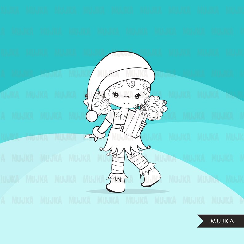 Christmas Elf Digital Stamps. Cute Noel Illustration, Elves With Candy ...