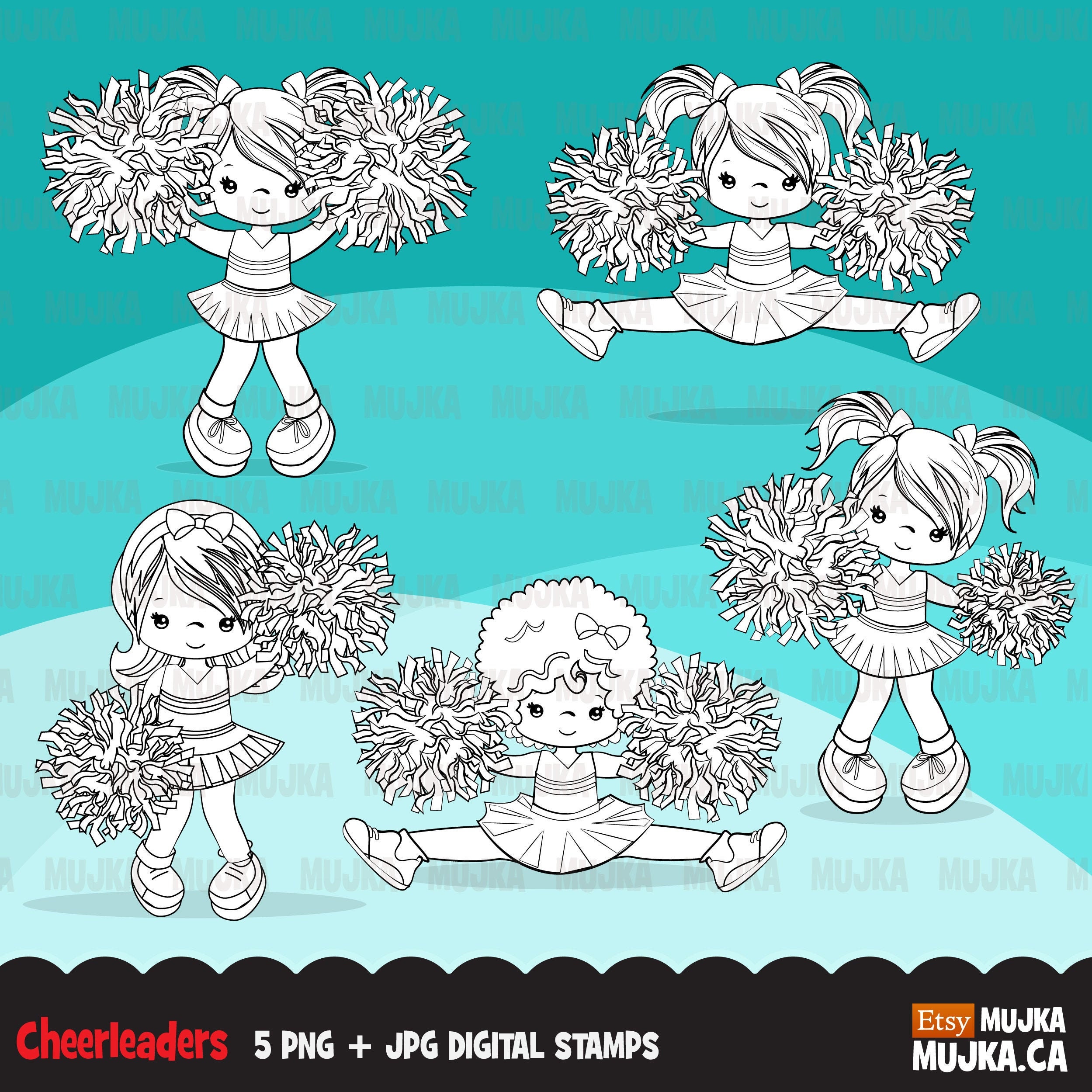 Cheerleader Digital Stamps. Sports Graphics Cheerleader Pom - Etsy