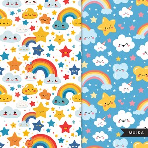 Cute Rainbow Digital Papers, Kawaii Baby Seamless Background, Nursery ...