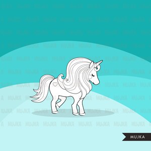 Unicorn Digital Stamps. Unicorn Princess Fairytale, Unicorn Lineart ...