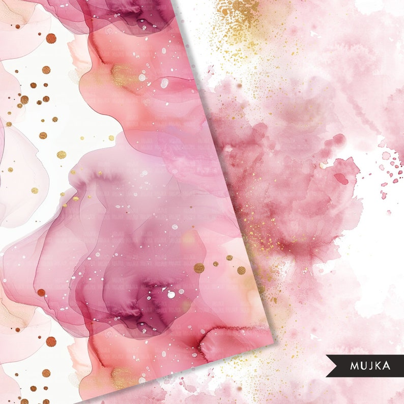 Alcohol Inks Digital Paper, Watercolor Blush Gold Seamless Patterns ...