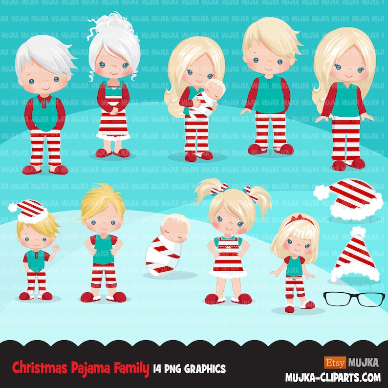 Christmas Pajama Clipart Bundle, Noel Illustrations, Pajama Family ...