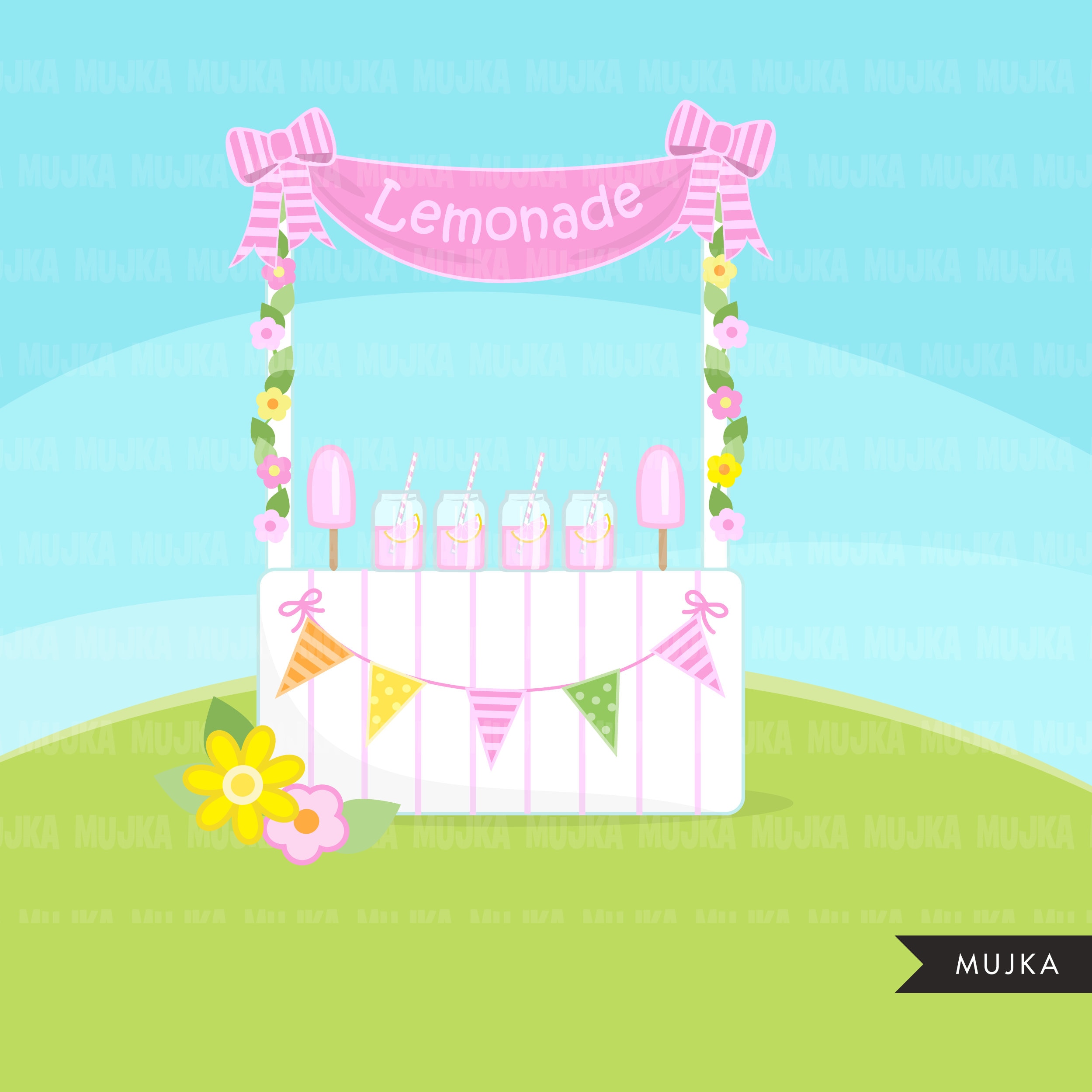 Pink Lemonade Stand Clipart. Cute Spring Summer Birthday - Etsy